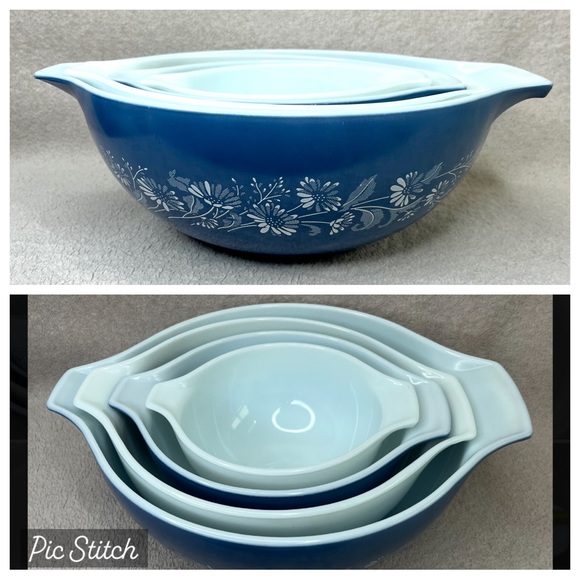 Pyrex | Kitchen | Vintage Pyrex Mixing Bowl Set Of 4bluewhite Colonial ...
